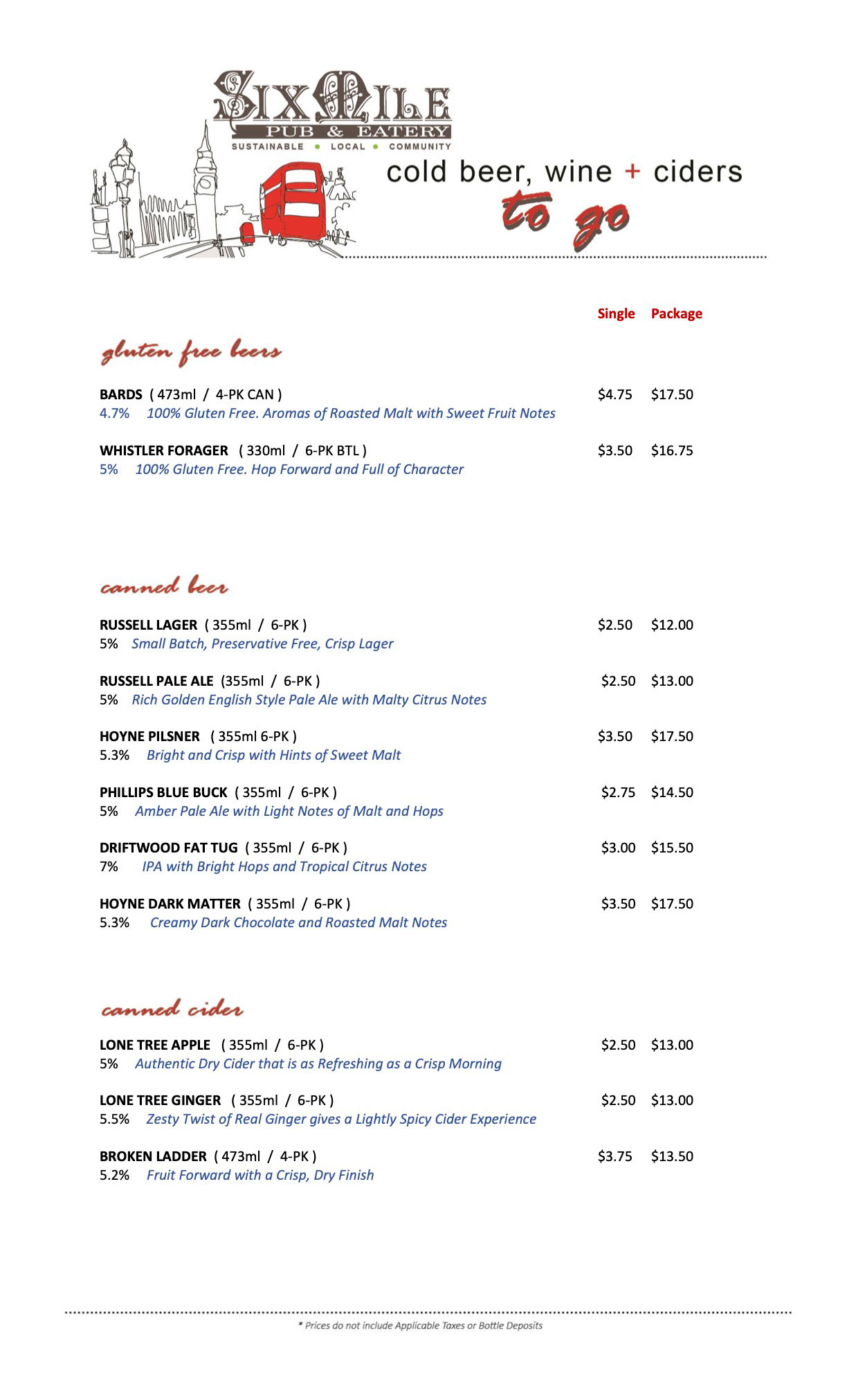 Food Menus | Six Mile Pub & Eatery