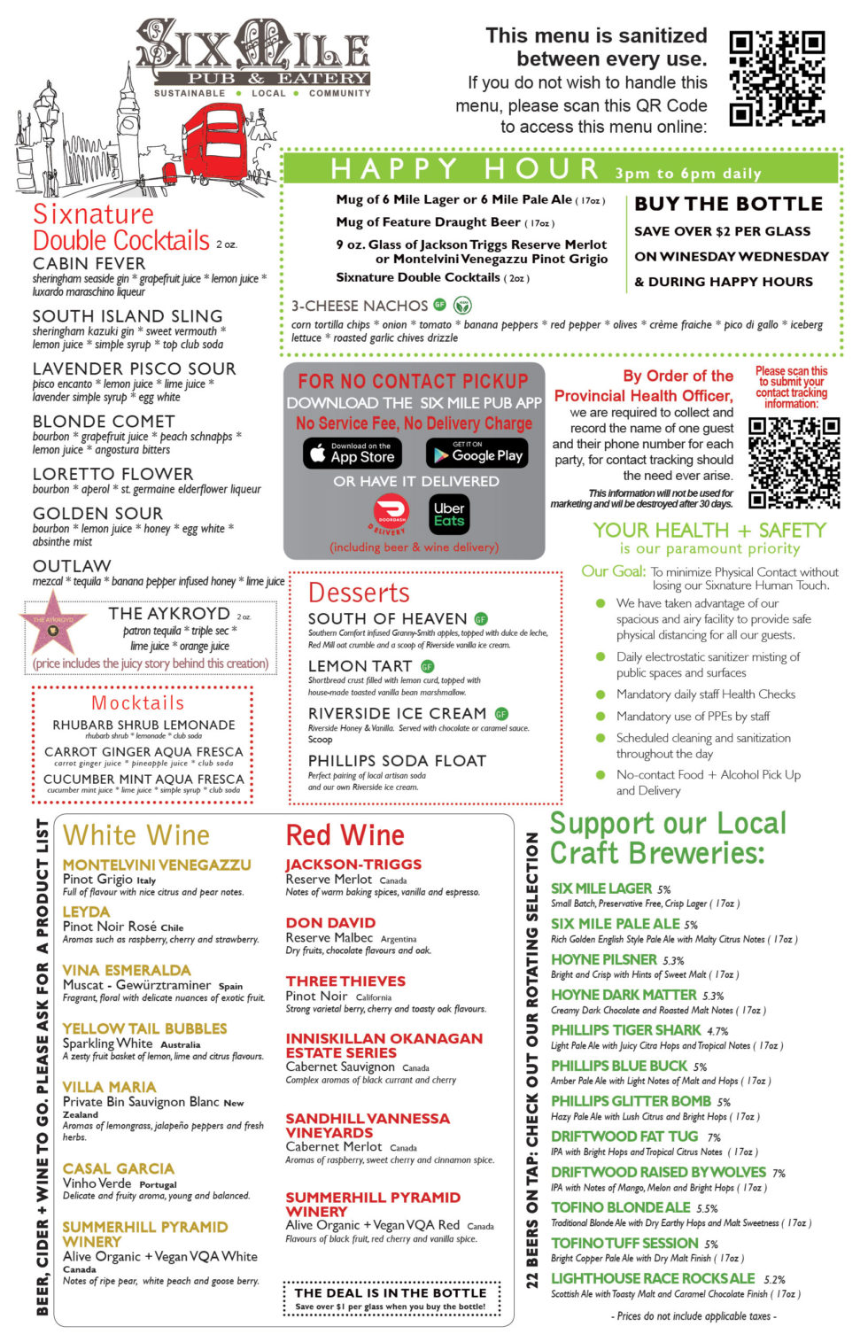 Food Menus | Six Mile Pub & Eatery