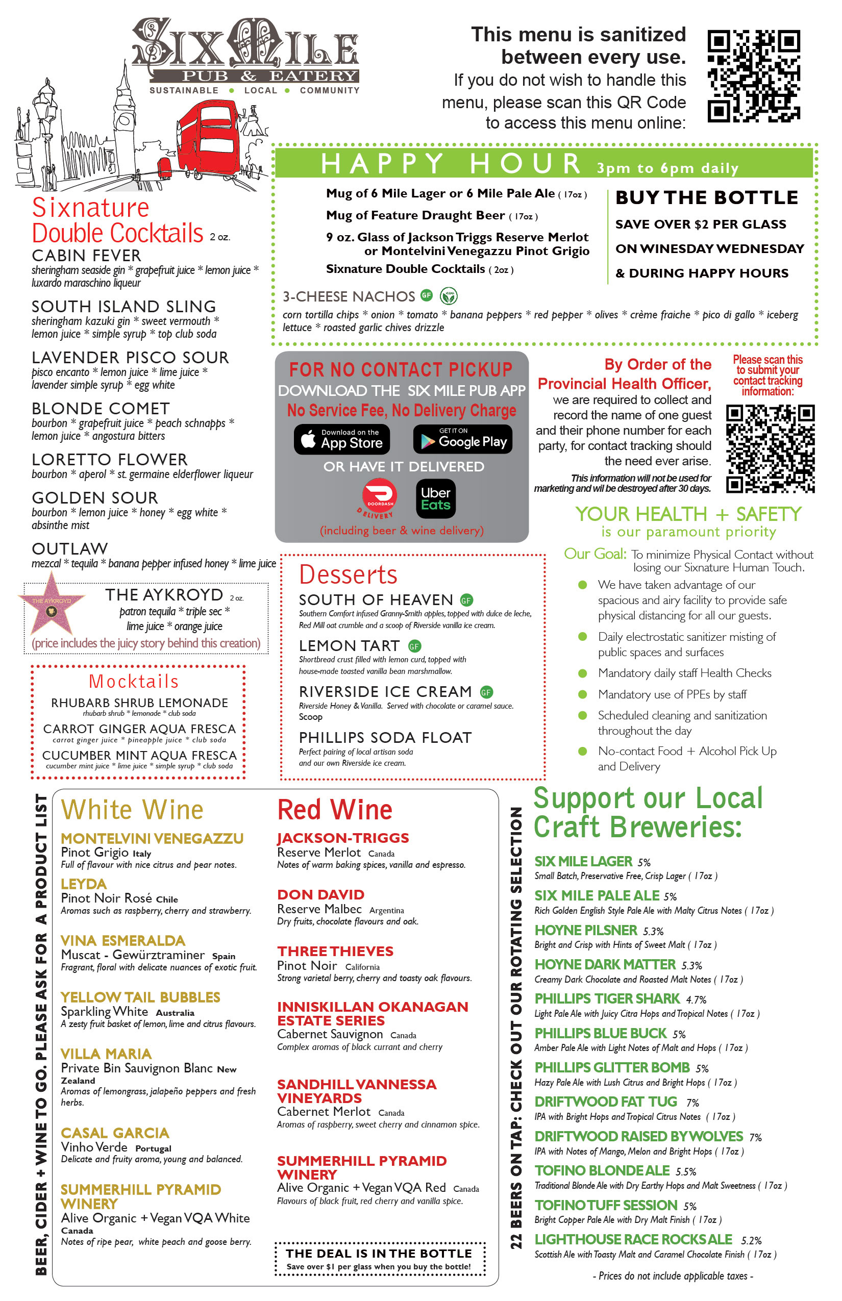 Food Menus | Six Mile Pub & Eatery