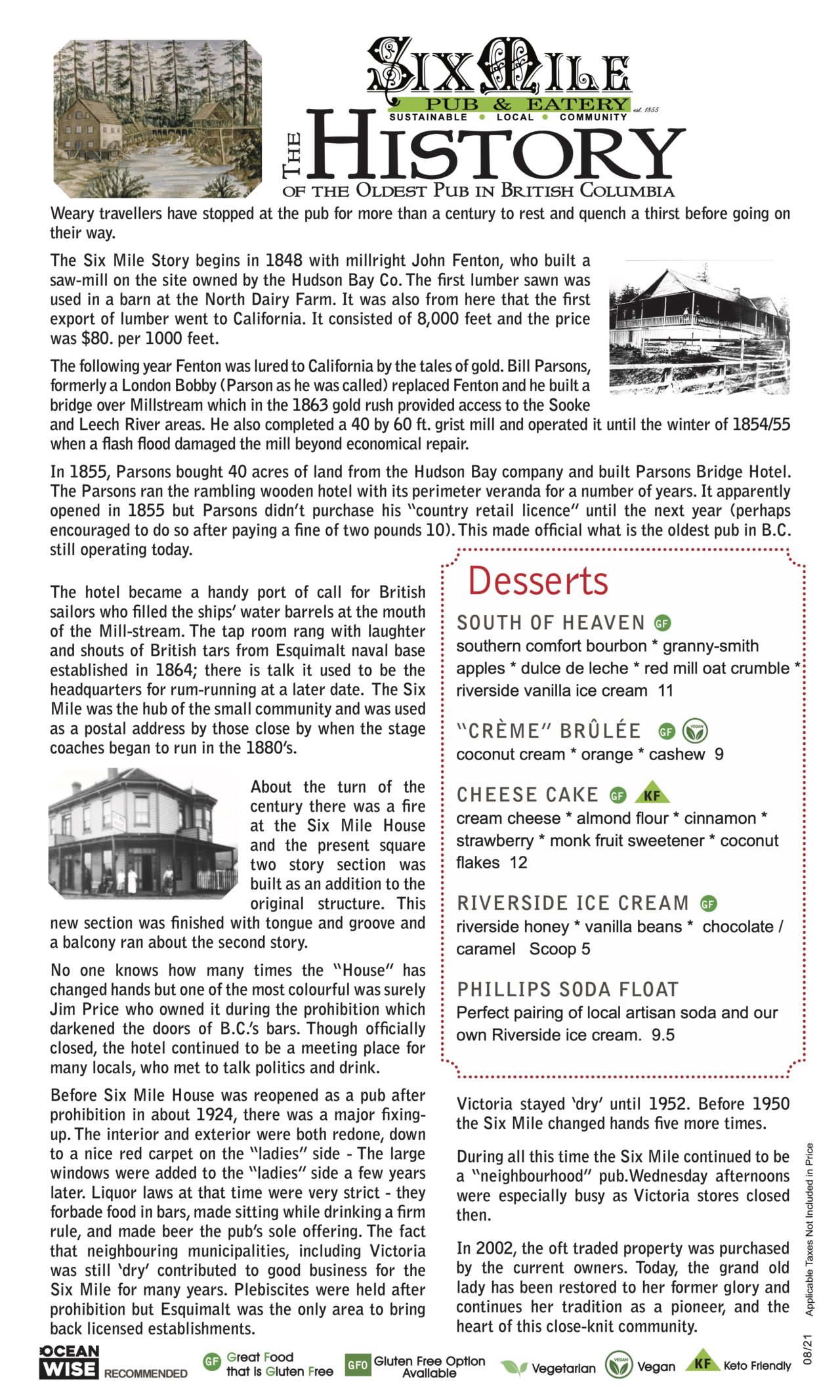 Food Menus - Six Mile Pub & Eatery