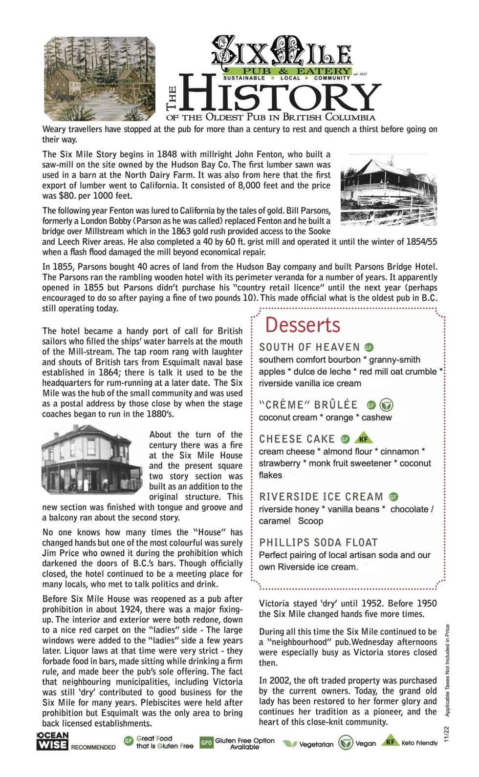 Food Menus - Six Mile Pub & Eatery