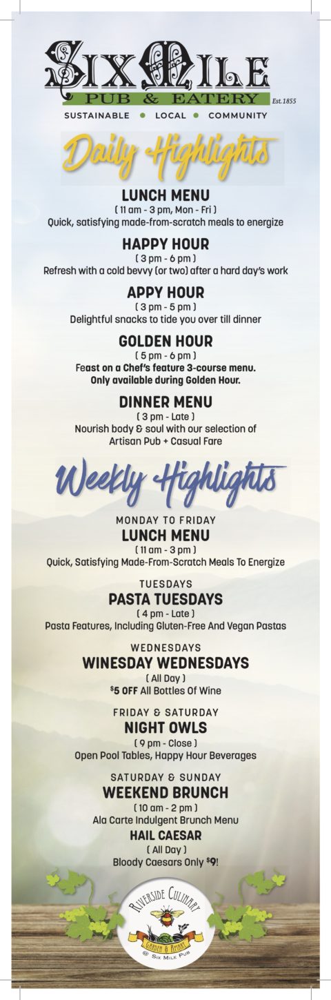 Food Menus - Six Mile Pub & Eatery