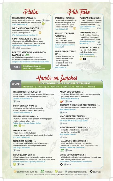 Food Menus - Six Mile Pub & Eatery